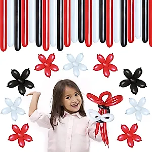 100 Pieces Long Twisting Balloons Latex Modelling Balloons for Art Animal Shape Party Weddings Birthdays Clowns Decorations Party Supplies(Black, Red, White)