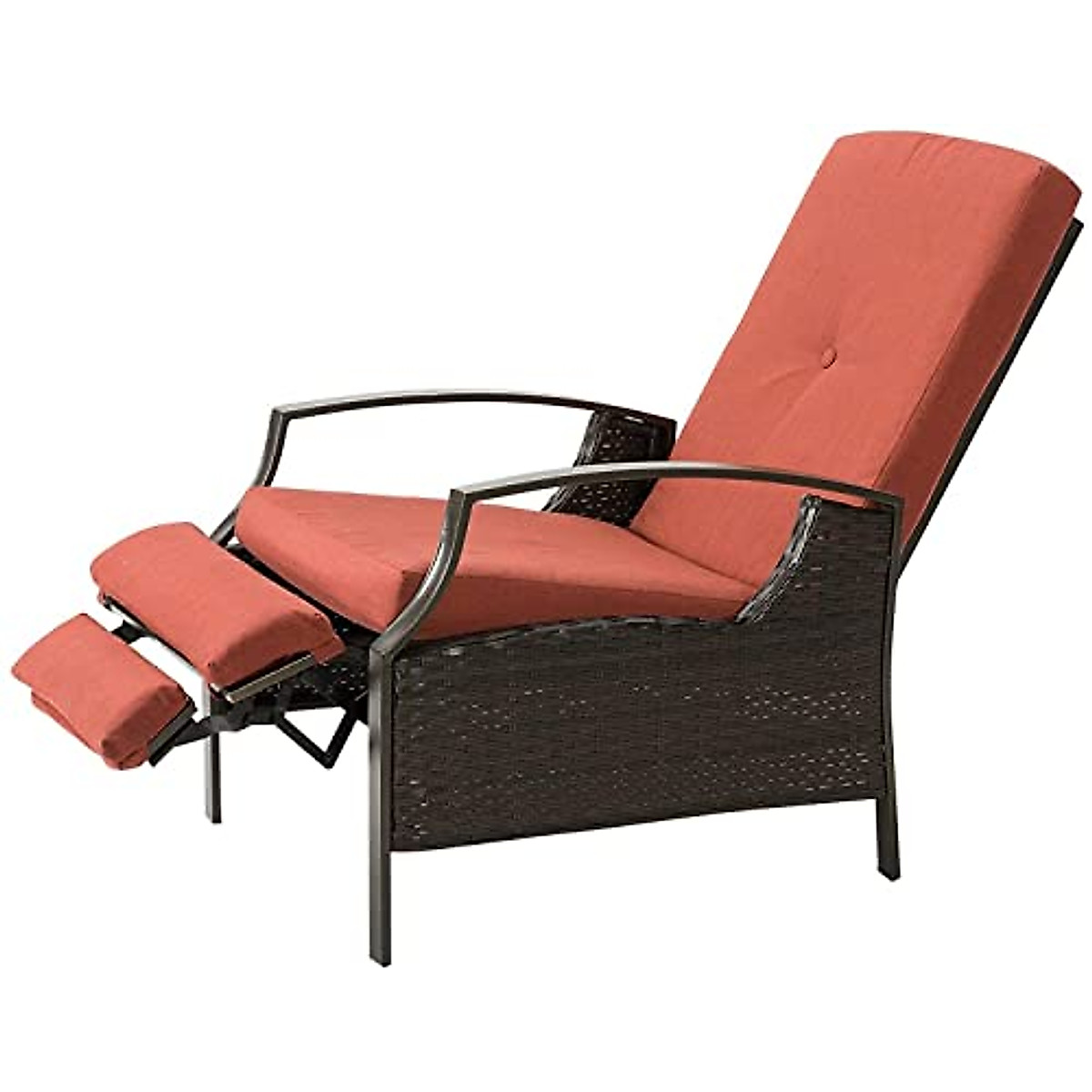 ALIMORDEN Patio Wicker Adjustable Recliner Chair, Steel Frame Rattan Sofa with Thick Removable Cushion, Outdoor Relaxing Lounge Chair for Porch, Backyard, Garden, Water Resistant, Red