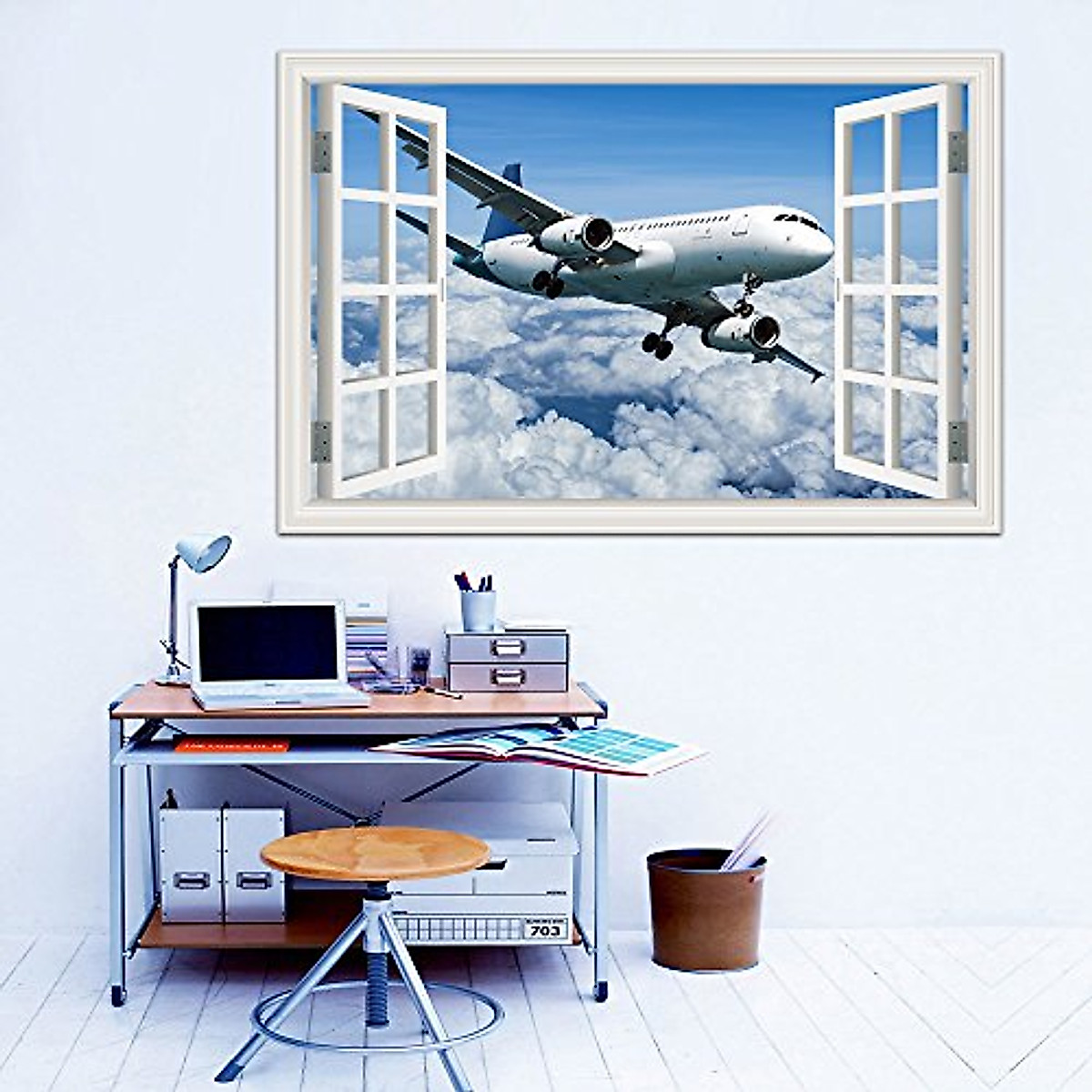3D Wall Stickers Airplane Peel and Stick Vinyl Wall Decals Removable Decor Mural Art Poster for Bedroom Home Decorations- 24x36 inches