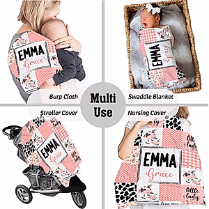 Kingdora Personalized Cow Baby Blanket, Cow Print Baby Blanket, Baby Girl Woodland Blanket, Animal Print Baby Blanket, Baby Zoo Animal Blanket, Baby Girl Blanket, Woodland Baby Blanket Girl