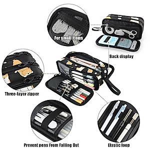 Fustylead Cute Cartoon Shiba Inu Dog and White Daisy Flower Large Pencil Bag Storage Pen Case Makeup Pouch Stationery Bag for School College Office Organizer