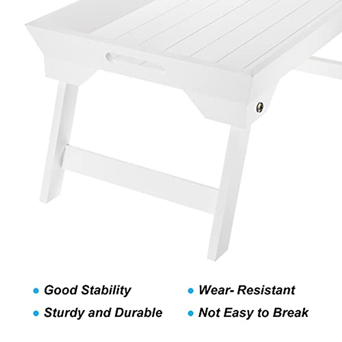 PATIKIL 48x32x24cm Breakfast Tray Table, Bed Trays with Folding Legs Portable Wooden Serving Platter Laptop Snack Desk for Eating, White