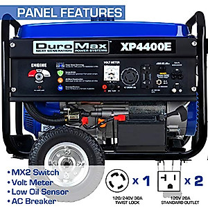 DuroMax XP4400E Gas Powered Portable Generator-4400 Watt Electric Start-Camping & RV Ready, 50 State Approved, Blue/Black