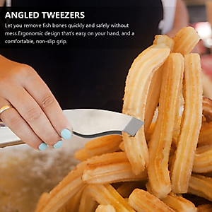 Fish Bone Tweezer Fish Bone Stainless Steel Cooking Precision Tongs Kitchen Deboning Plier Hair Removal Tool for Sea Food Chicken Angled Ham Tweezer
