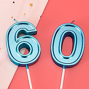 UVTQSSP 3.94 Inch Blue Oversized Large Number Candles Happy Birthday Candles Glitter Cake Topper Decoration for Party Wedding Anniversary Celebration Supplies Kids Adults (Shape 4 Blue)