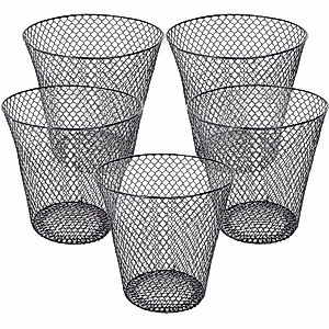 Generic 5-Pack Wire Mesh Round Waste Basket Small Waste Basket Mesh Trash Can Round Open Top Wastebasket Wire Basket Wire Waste Basket Wire Mesh Basket Desk Office School Garbage Cans (Black)