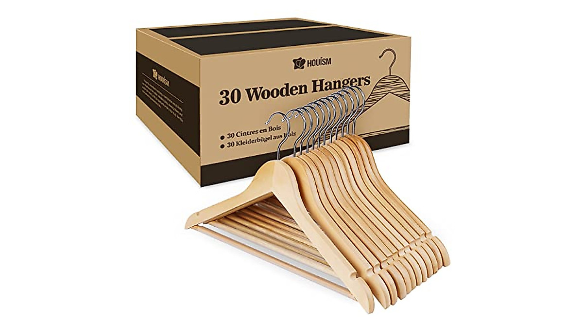 HOUÍSM 30 Pack Wooden Hangers - Stylish & Strong