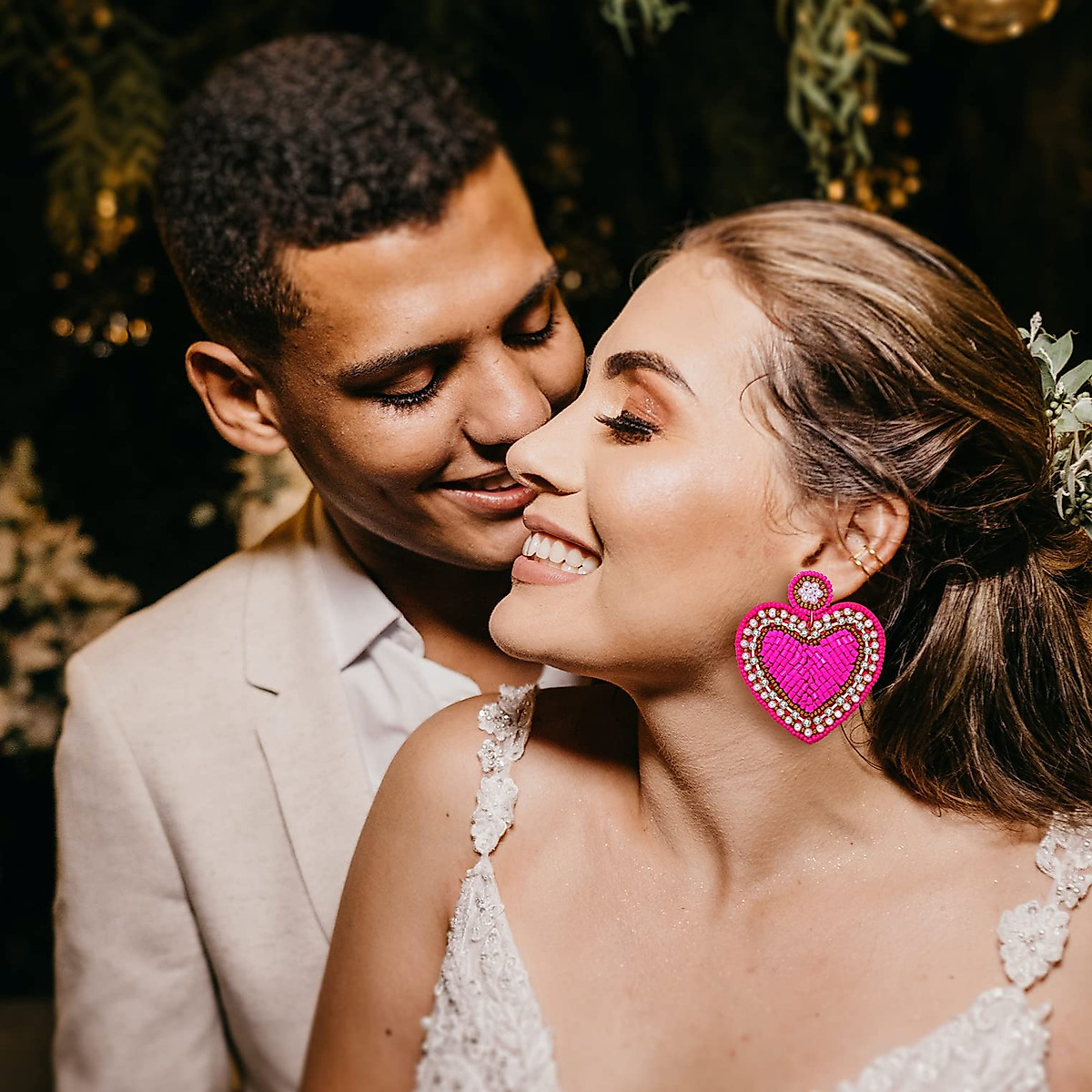 Bead Dangle Earrings for WomenRhinestone Heart Drop Dangle Earrings Pearl Heart Earrings Handmade Colorful Seed Beaded Drop Earrings Beaded Holiday Earrings Valentine's Day Dangle Earrings Gift