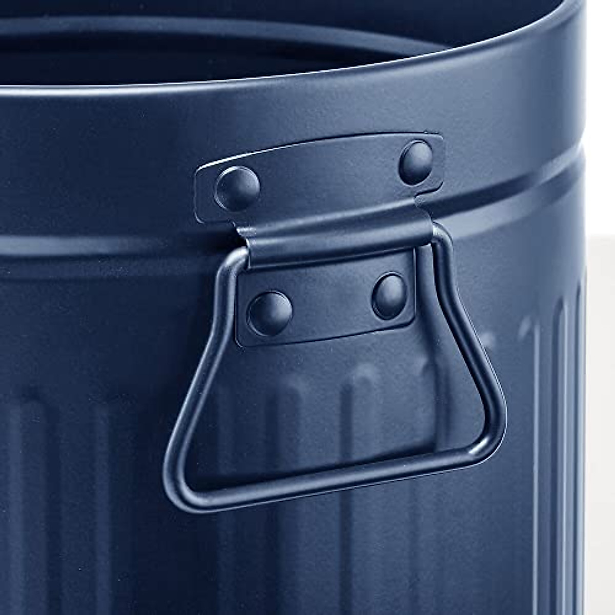 mDesign Steel Metal 2 Gallon/7 Liter Trash Can Wastebasket, Garbage Bin with Handles for Bathroom, Kitchen, Bedroom, Office - Holds Trash, Waste, Garbage, Recycling - Navy Blue