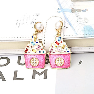 Ice Cream Earrings for Women, Cute Food Ice Cream Earrings for Womens, Beaded Pearls Ice Cream Dangle Earrings Hypoallergenic, Pearl Ice Cream Drop Earrings, Sterling Silver, No Gemstone