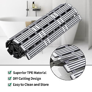 Tubozadi Shower Mat Non Slip Bathtub Mat Extra Long 35.4x15.7 Inch Anti Slip Bath Tub Mat with Suction Cups Thickened Bathroom Floor Stall Matt,Eco-Friendly TPE,DIY Tailoring (Grey)