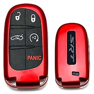 iJDMTOY Exact Fit Glossy Red Smart Key Fob Shell Cover Compatible with Charger Challenger Dart Durango Journey, Grand Cherokee Renegade, 200 300, etc