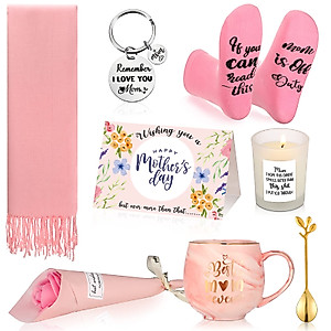 Eaasty 8 Pcs Teacher Appreciation Gifts Bulk Best Teacher Gifts Coffee Mug Scented Candle Keychain Socks Card Scarf Spoon Gifts Ideas for Women Men Retirement Christmas(Mom)