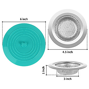 Kitchen Sink Strainer Sink Stopper - tifanso 2 PCS Sink Strainer Stopper Kit, Universal Silicone Drain Cover, 4.5 Inch Stainless Steel Sink Drain Strainer, Food Catcher for Kitchen Sink