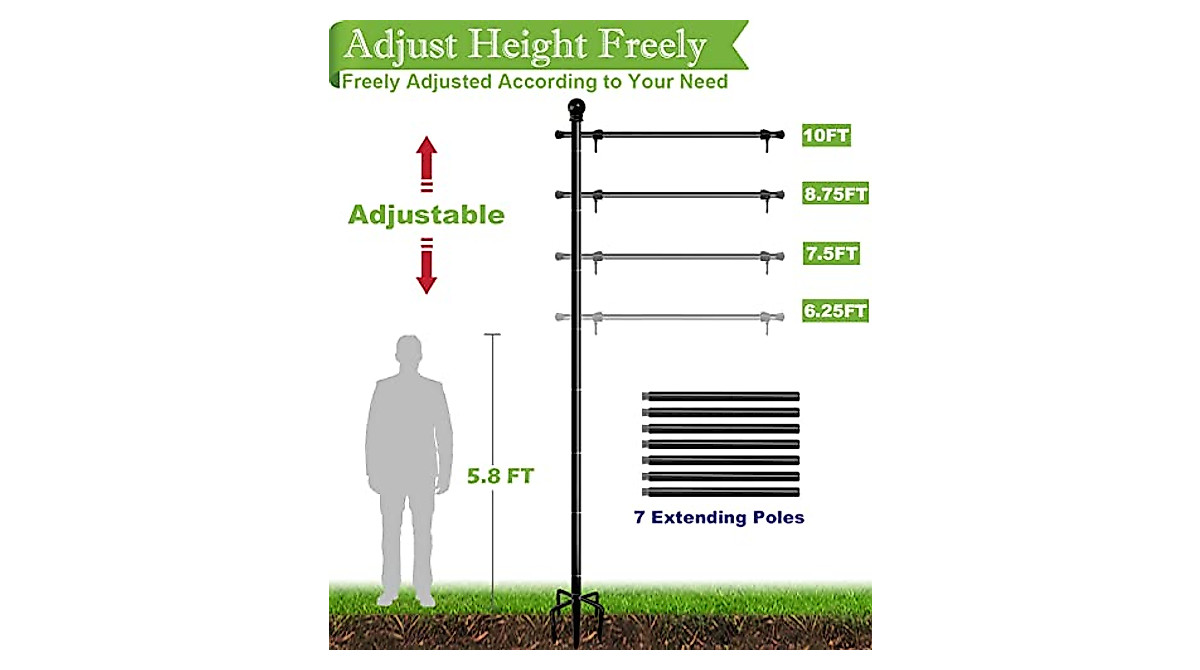 Koutemie 10FT Garden Flag Pole Stand with 5 Prong Base for 3x5 American ...