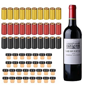 60pcs Wine Sealer for Wine Bottles, Include 30pcs Wine Bottle Cork Stoppers and 30pcs PVC Heat Shrink Capsules, Wine Bottle Tops Seals Corks, Perfect for Home Use and Cruises