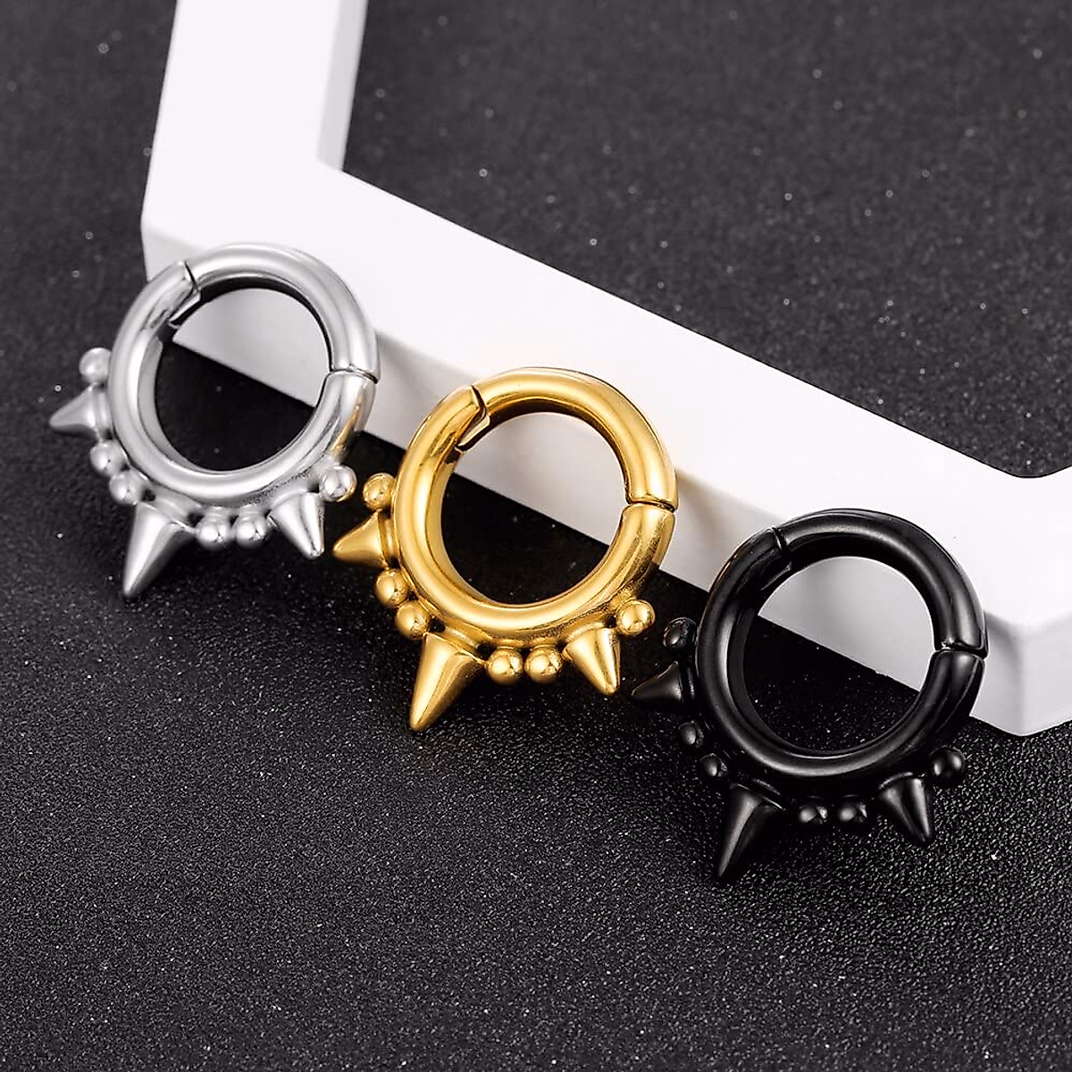 LADEMAYH 2Pcs 2g Ear Weights for Stretched Ears, Silver Rivet Hoop Size 2 Gauge Earrings Dangle Gauges for Women, Surgical Steel Ear Hangers Weighted Gauges for Ears