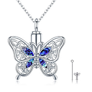 CHENGHONG Butterfly Urn Necklace for Ashes 925 Sterling Silver Cremation Jewelry for Ashes for Human Keepsake Memorial Jewelry for Ashes Opal Butterfly Pendant Jewelry Christmas Gifts for Women