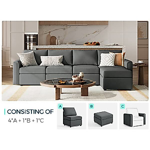 LINSY HOME Convertible Sectional Couch, L Shaped Sofa Couch with Storage, Modular Sofa with Memory Foam, Ottomans, 5 Seat Sofa Corner Sofa with Chaise for Living Room, Dark Grey