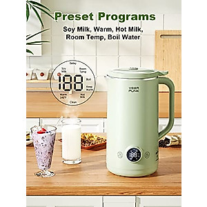 VEGAPUNK Nut Milk Maker Machine 20oz - Smart Automatic Cold and Hot Dairy Free Soybean/Oat/Coconut/Soy Milk Maker Machine with Filter Bag - Plant Based Almond Cow Milk Machine Maker for Vegan - Green