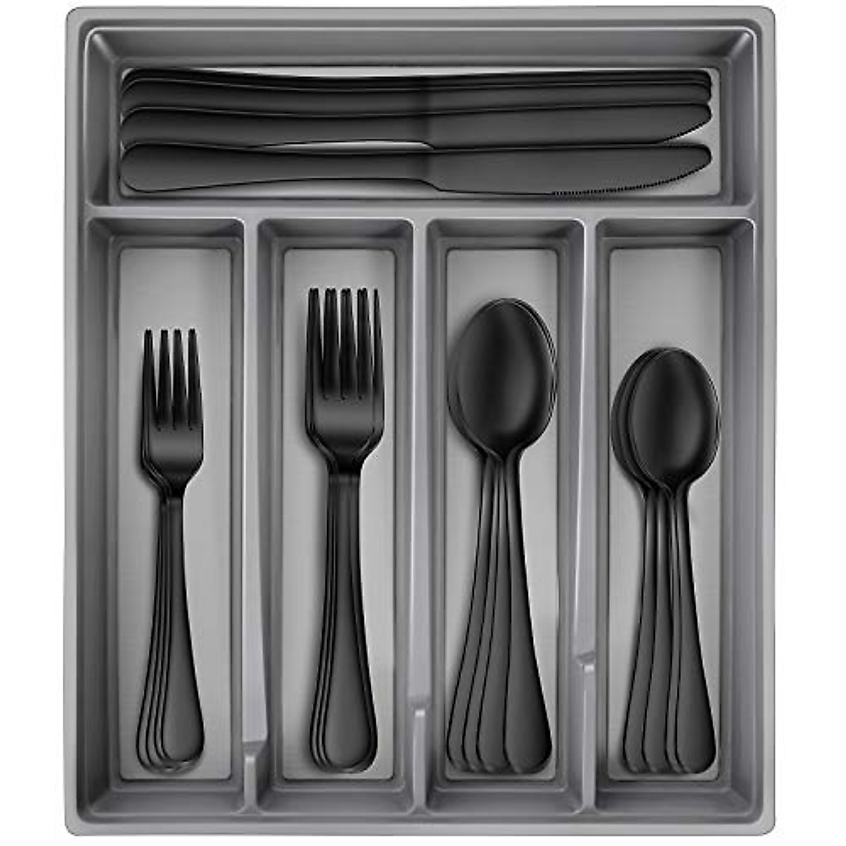 Hiware 20-Piece Black Silverware Set with Tray, Stainless Steel Flatware Cutlery Set Service for 4, Kitchen Black Utensils Tableware Set for Home Restaurant, Mirror Finish, Dishwasher Safe