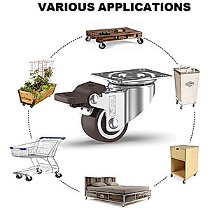 GBL 1" inch Small Caster Wheels with 2 Brakes + Screws - 90Lbs - Low Profile Castor Wheels with Brakes - Set of 4 No Floor Marks Silent Casters - Mini Wheels for Cart