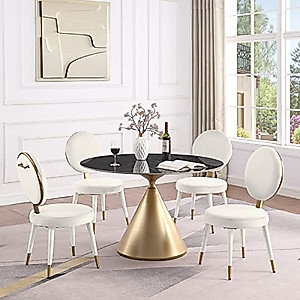 Morden Fort Round Dining Table Modern Luxury Table with Gold Metal Bottom for Dining Room, Home Kitchen, Restaurant – Black