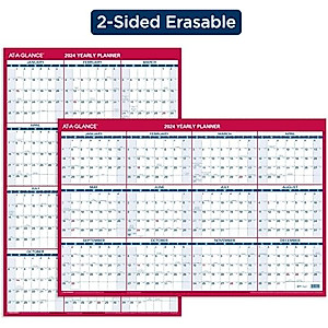 2024 Erasable Calendar, Dry Erase Wall Planner, 36" x 24", Large, Vertical/Horizontal, Reversible
