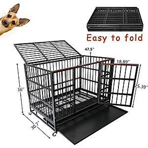WOKEEN 48/38 Inch Heavy Duty Dog Crate Cage Kennel with Wheels, High Anxiety Indestructible Dog Crate, Sturdy Locks Design, Double Door and Removable Tray Design, Extra Large XL XXL Dog Crate.