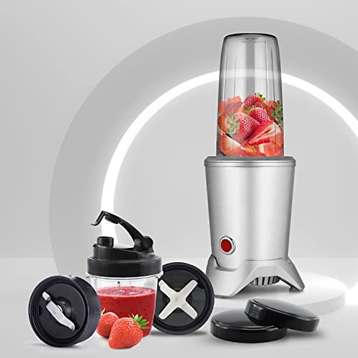 1200W Personal Bullet Blender for Shakes and Smoothies, Regenerate Nutri Aluminum Large Capacity Mixer with Blending & Grinding Blades for Kitchen, Tritan 34+17 Oz Travel Bottles for Fruits, Vegetables, Coffee, Countertop, Silver