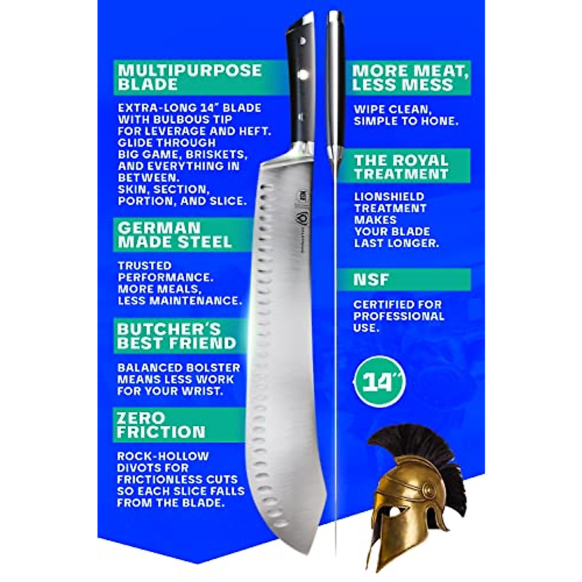 Dalstrong Bull Nose Butcher Knife - 14 inch - Gladiator Series Elite - High Carbon Premium German Steel - Black G10 Handle - Meat BBQ Knife - Sheath Included - NSF Certified