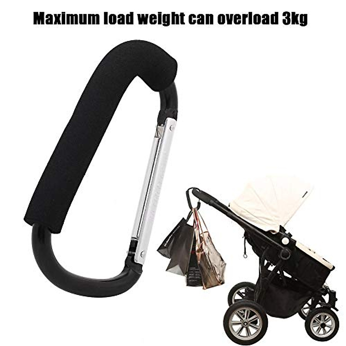 Black Baby Stroller Hooks Multi-Purpose Infant Pushchair gy Clips for Diaper Shopping Bags Clothing Toys(16 * 10CM)