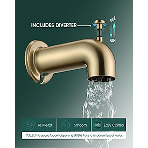 LOCALAND Slip-On Extra Long Tub Spout with Diverter, 1/2 Inch Slip Fit Connection,Brushed Gold