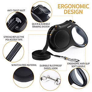 Fida Retractable Dog Leash, 16 ft Dog Walking Leash for Small Dogs up to 26 lbs, 360° Tangle Free, Black