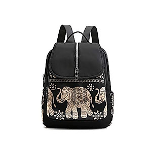 JOZZYAPA Elephant Lightweight Waterproof Rucksack Nylon Anti Theft Canvas Black Backpack Lovely Unique Gifts for Women and Girls, 263310cm