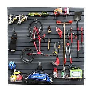 Proslat Garage Storage PVC Slatwall Panels - 4 Packs of 8 ft. x 4 ft. Sections (40 Single Slats which make up 128 sq.ft) (Charcoal) (Dark Gray)