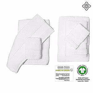 BIOWEAVES 100% Organic Cotton 700 GSM Plush 6-Piece Towel Set GOTS Certified, 2 Bath Towels, 2 Hand Towels & 2 Washcloths - White