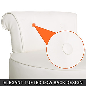 MUPATER Makeup Vanity Stool Chair with Low Back, Round Leather Padded Chair with Wood Legs, White