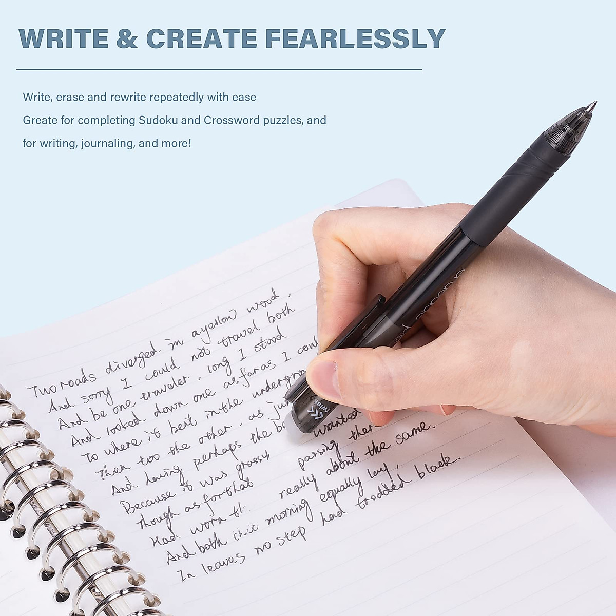 ParKoo Retractable Erasable Gel Pens Twist-Write, Fine Point 0.7 mm, Make Mistake Disappear, 12 Black Ink Pens for Drawing Writing Planners and Crossword Puzzles