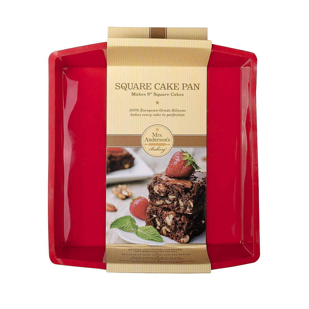 Mrs. Anderson's Baking Silicone 9-Inch Square Cake Pan, BPA Free, Non-Stick European-Grade Silicone, 9 x 9-Inches