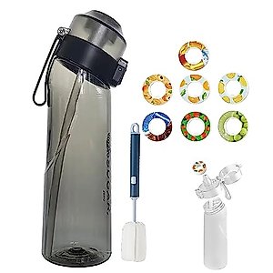JSAXQYG Fruit Fragrance Water Bottle,22OZ,Dust-Proof and Leak-Proof Flip Scented Kettle,with 7 Flavor Pods 0 Sugar and 0 Calorie Outdoor Sports Water Cups,A good gift for friends (Black)