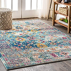 JONATHAN Y BMF103B-3 Bohemian Flair Boho Vintage Medallion Faded Indoor Area-Rug Floral Easy-Cleaning High Traffic Bedroom Kitchen Living Room Non Shedding, 3 ft x 5 ft, Navy/Cream