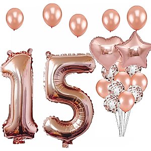 15th Birthday Decorations Party Supplies, Jumbo Rose Gold Foil Balloons for Birthday Party Supplies,Anniversary Events Decorations and Graduation Decorations Sweet 15 Party,15th Anniversary