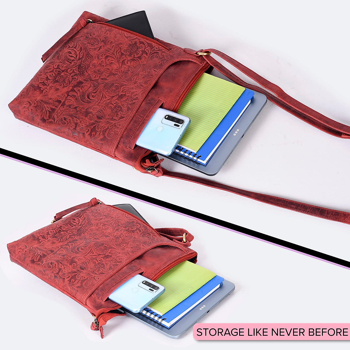 Real Genuine Leather Crossbody Bags for Women - Ladies Sling Bags Adjustable Shoulder Strap Medium Size Purses for Women