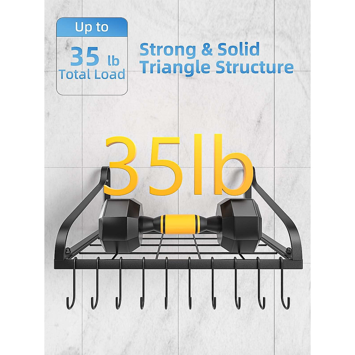 MUDEELA Pots and Pans Organizer for Cabinet Pan Organizer Rack for Cabinet with 3 DIY Methods and Wall Mounted Hanging Pot Rack for Kitchen, Cookware, Bathroom Bundle