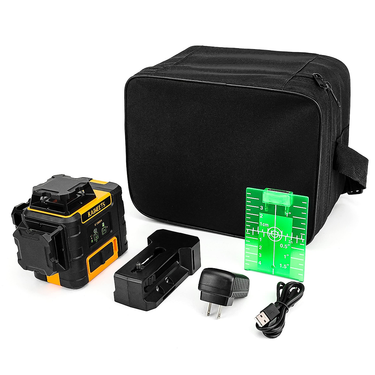KAIWEETS Laser Level Green, 3X360° Laser Level, 3D Lines Laser 98ft/30M (Up to 196ft/60M with Detector) with Self-Levelling Mode, Manual Mode, Independents Windows, Magnetic Base
