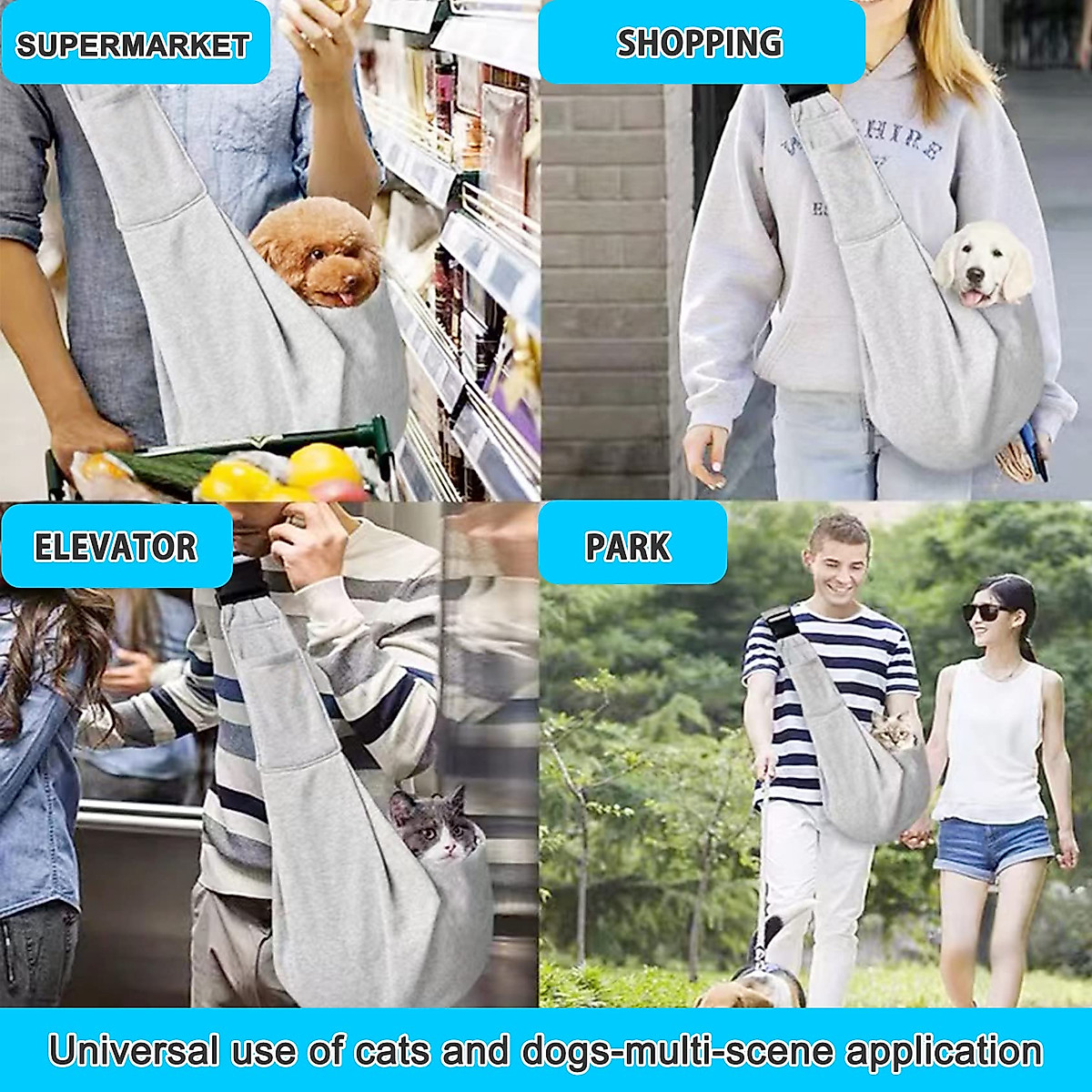 Kanemc Dog Sling Carrier for Small Dogs Cat Puppy Pets Up to 16.5lbs, Comfy Hard Bottom Support, Adjustable Padded Shoulder Strap, Hands-Free Dog Carrier Sling Bag for Outdoor Travel