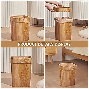 Zerodeko Small Trash Can, 3.17 Gallon Plastic Waste Bin with Wooden Pattern Rectangular Garbage Can Decorative Storage Container Waste Basket for Bathroom, Bedroom, Kitchen, Home, Office (12L)