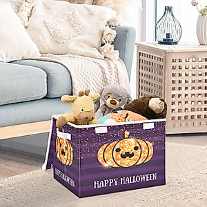 Krafig Halloween Pumpkin Decorative Storage Box with Lid Large Bins Baskets Foldable Cube Organizer Collapsible Containers for Organizing, Toy, Home, Shelf, Closet
