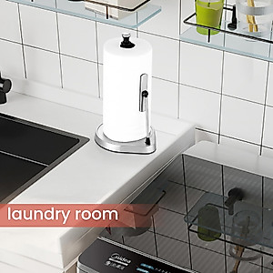 Dailyart Tension Arm Kitchen Paper Towel Holder Stand Designed for Easy One- Handed Operation - Heavy Duty Stainless Steel Paper Towel Holder Countertop, Paper Towel Rack for Standard Large Size Rolls